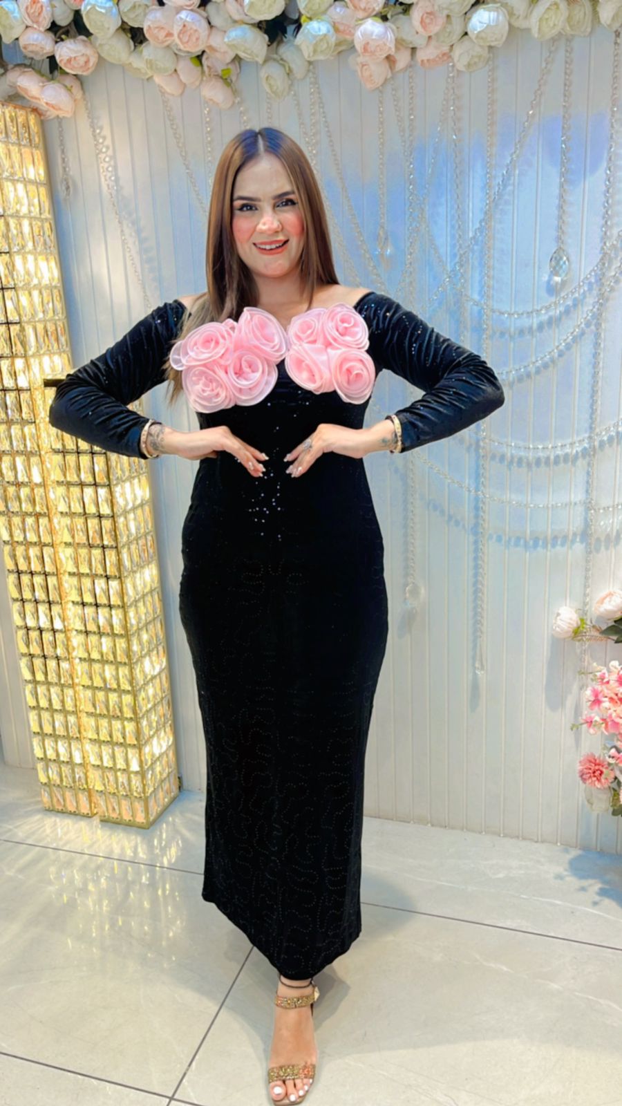 Beautiful Velvet Dress With Flower Work PC340 – PriyankasCollection