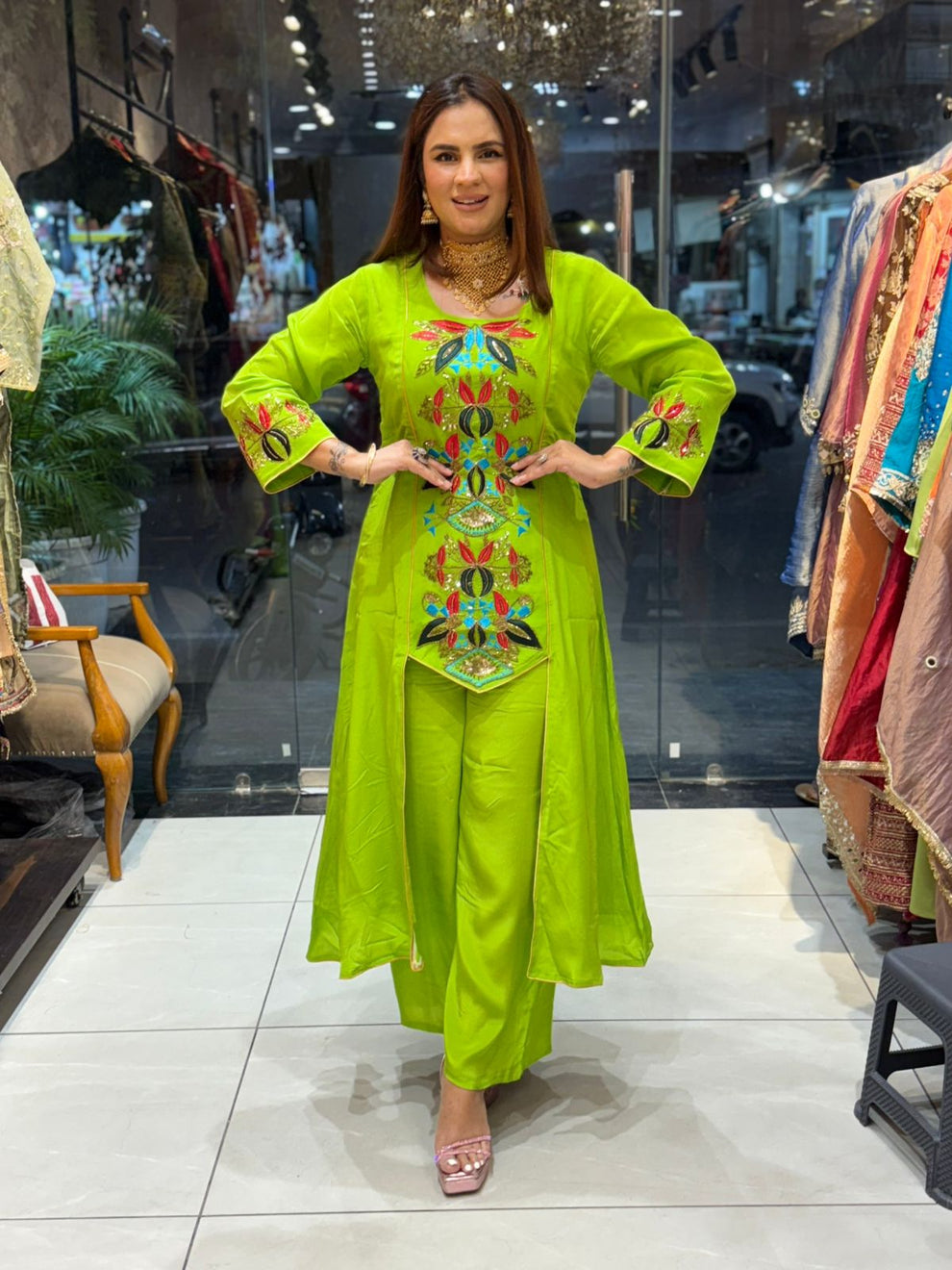 Designer Pure Crape Cordset With Front Work PC1887 – PriyankasCollection